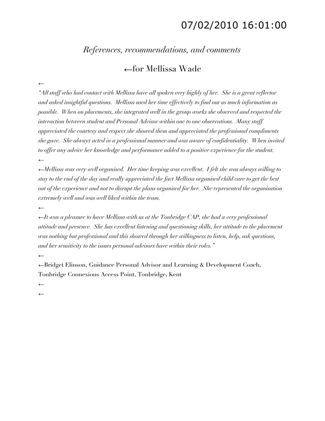 Recommendations for Mellissa Wade | PDF