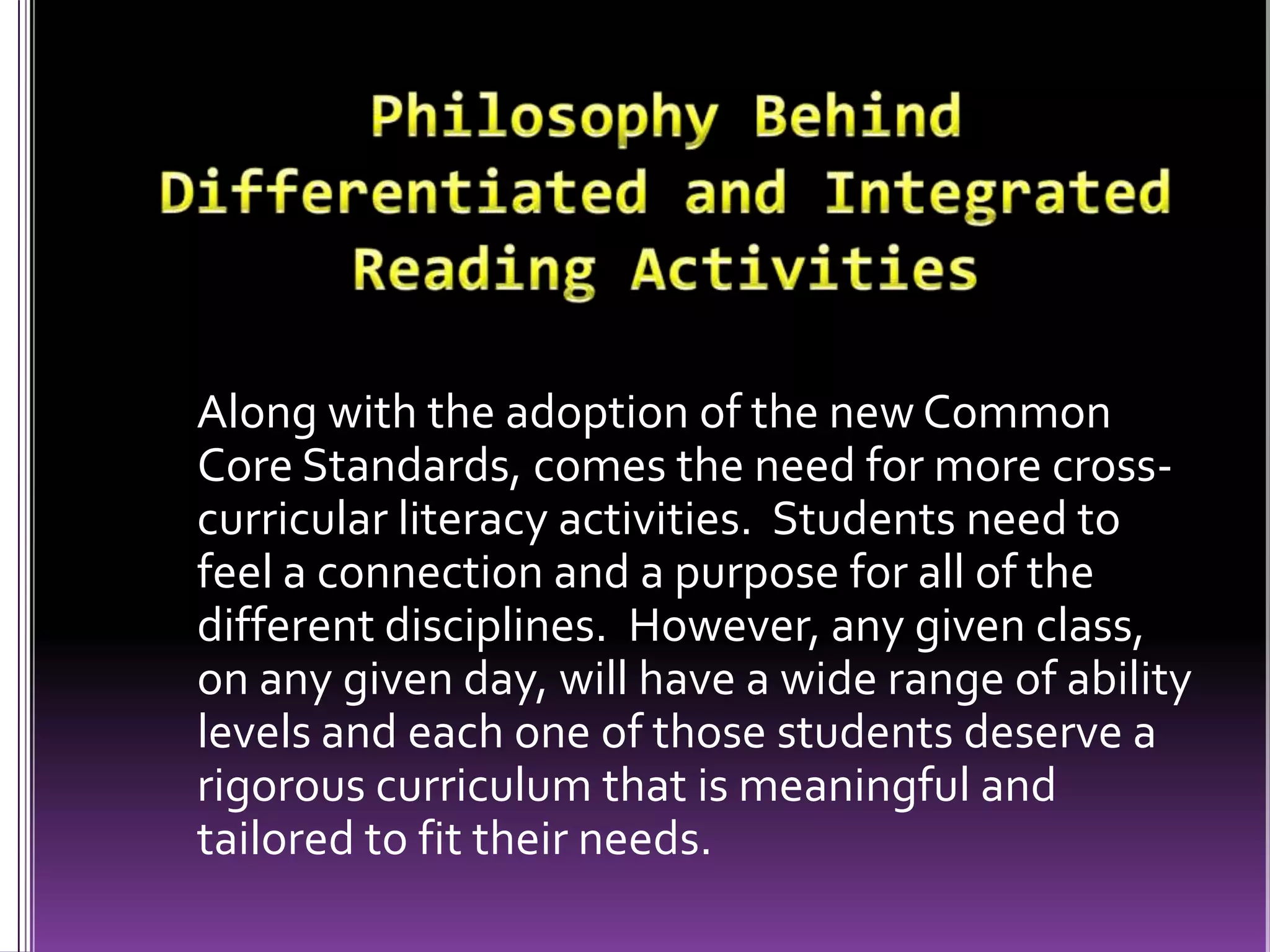 Differentiation Across the Curriculum With an Emphasis on Reading ...