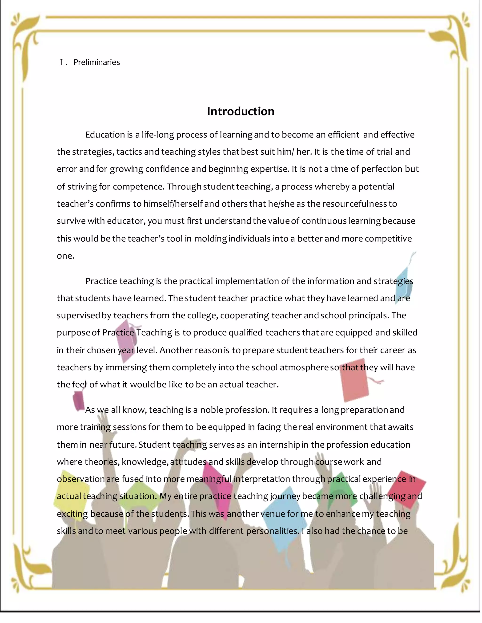 narrative entries for Practice Teaching | DOCX