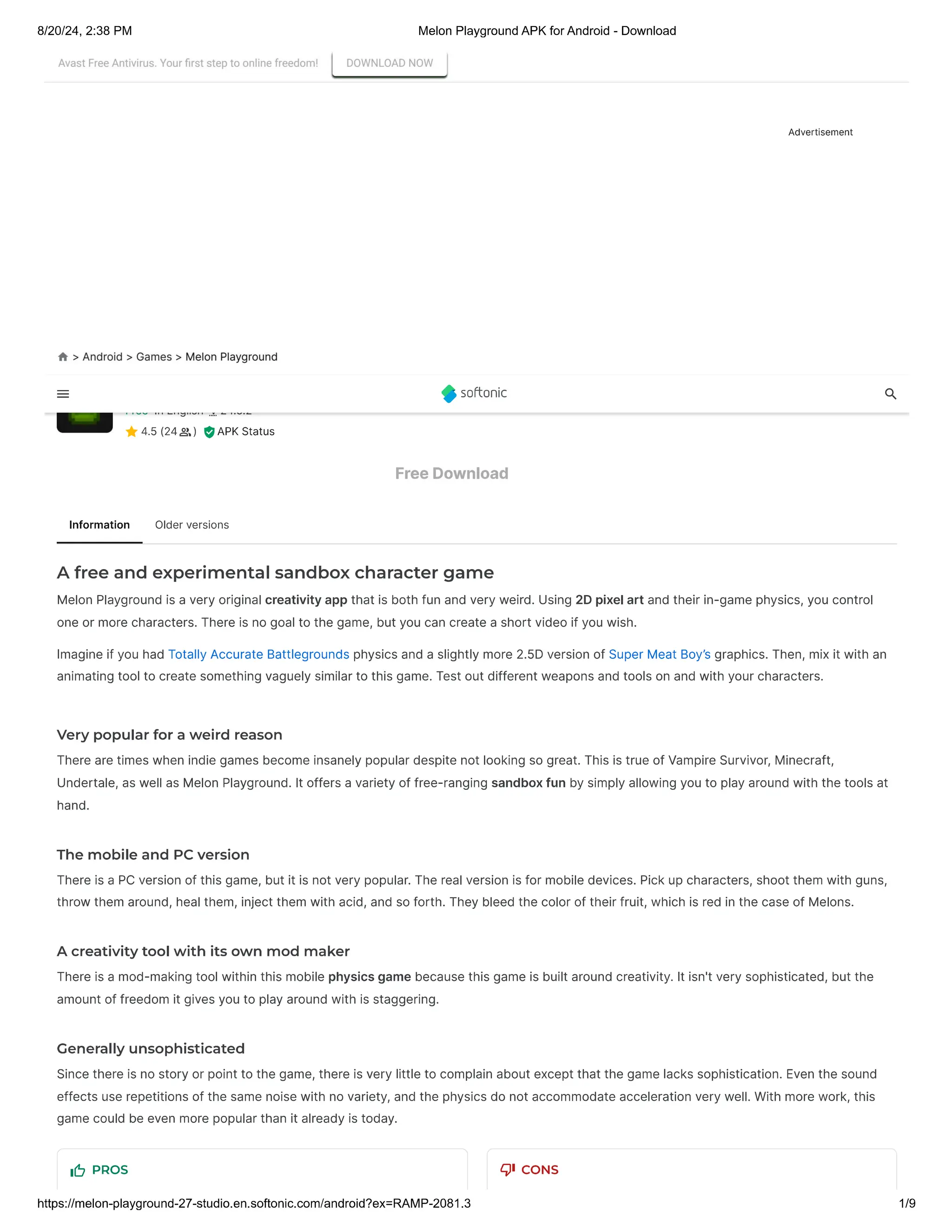 About the pixel free game, Melon Sandbox | PDF
