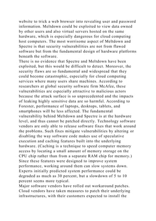 Meltdown and Spectre Haunt the World’s Computers”In early Janua.docx