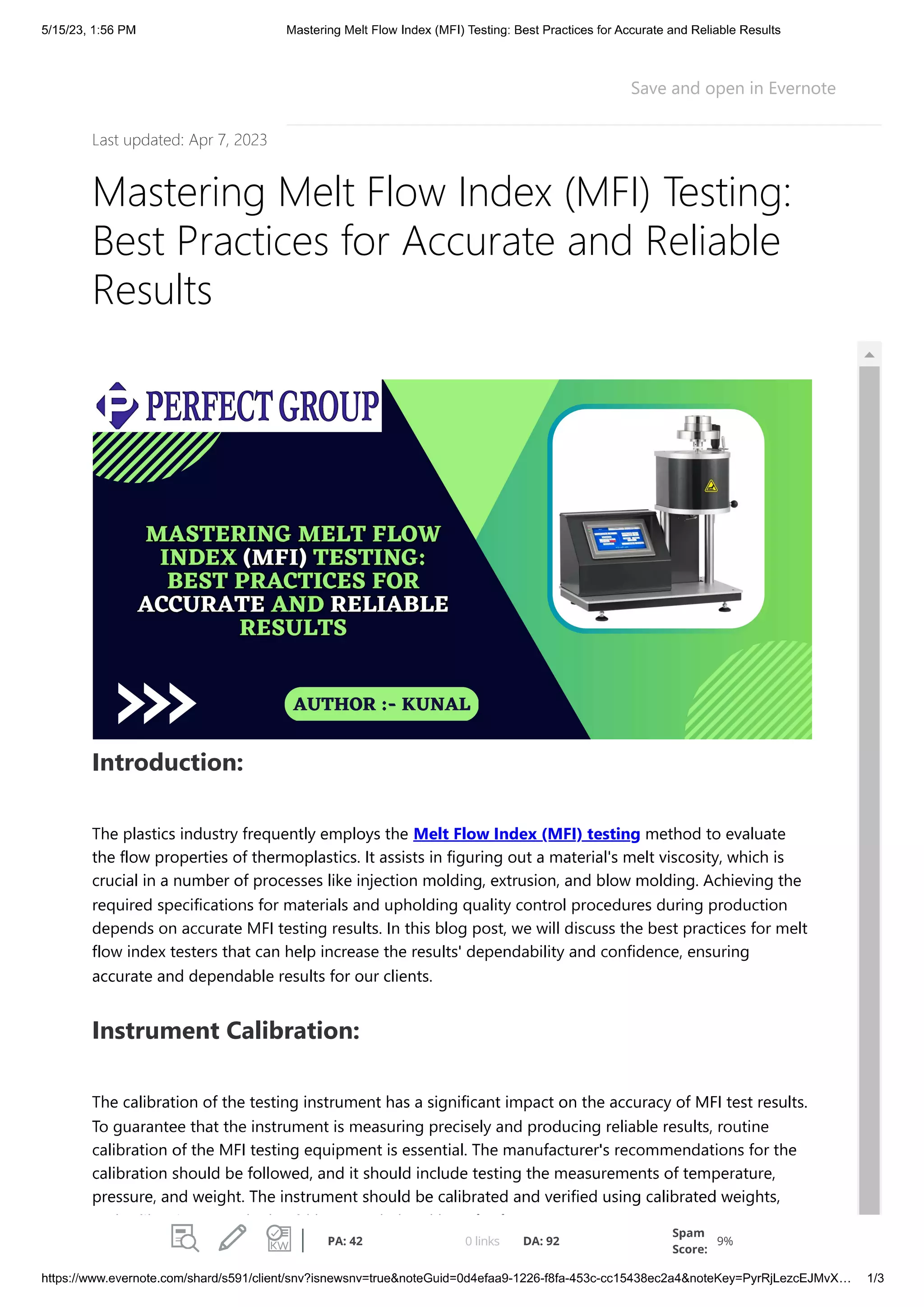 Melt flow index tester | Perfectgroupindia | PDF