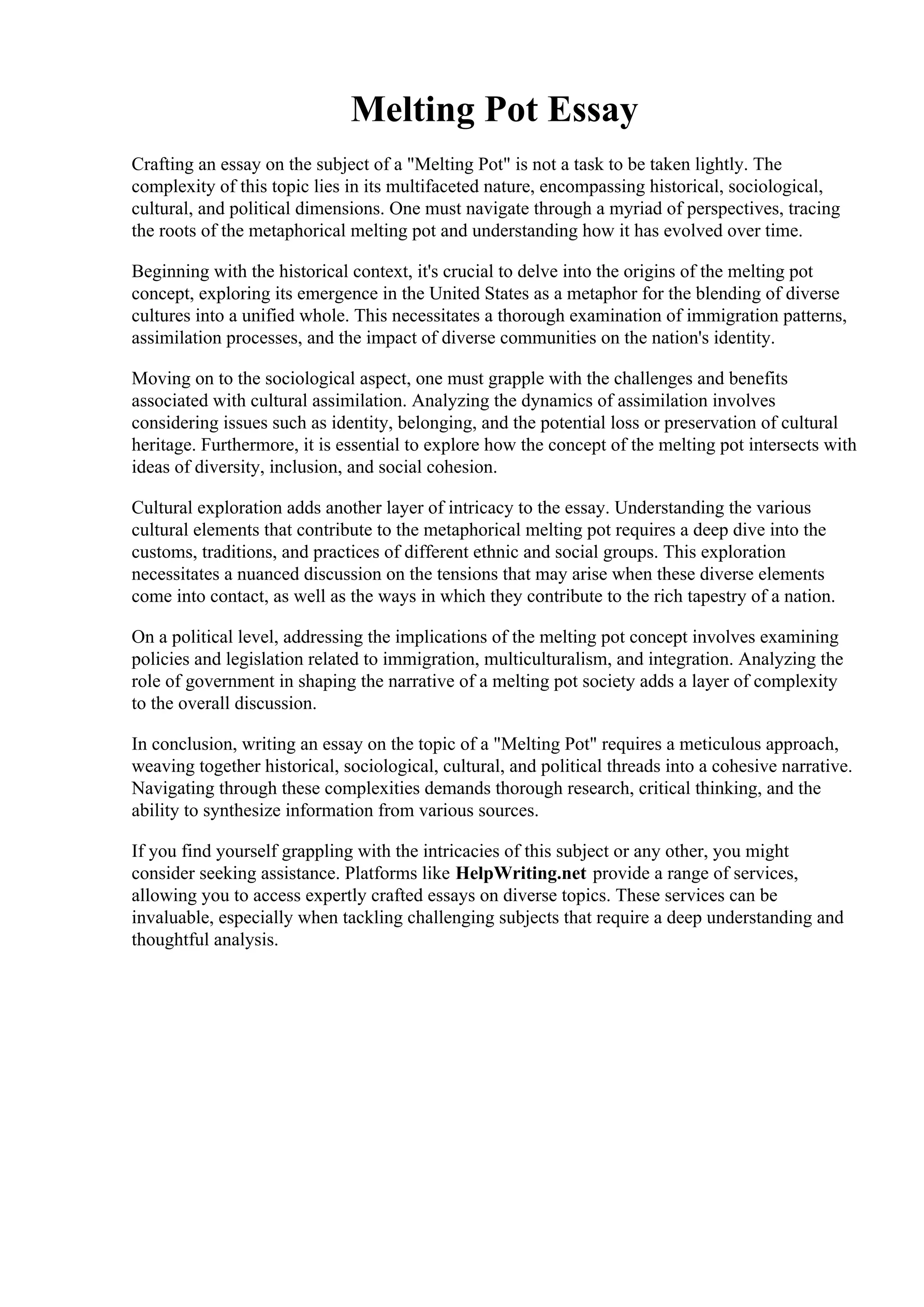 Melting Pot Essay | PDF