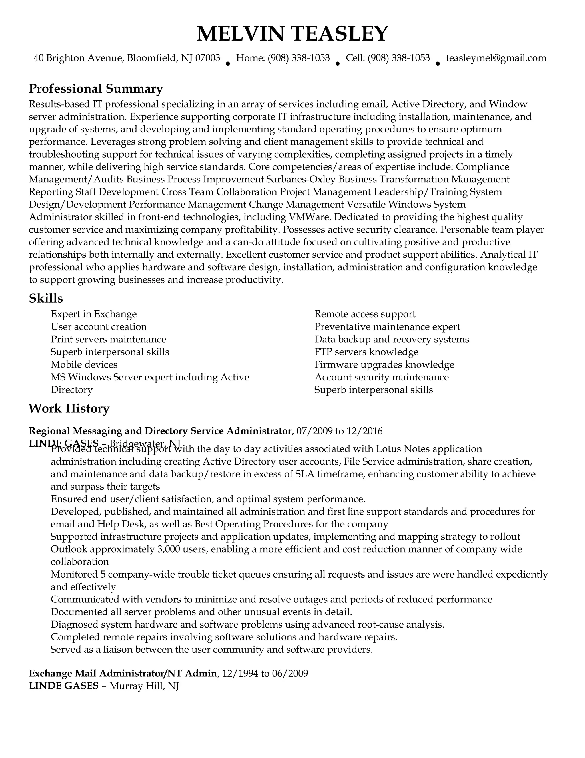 Melvin teasley resume 2 | DOC