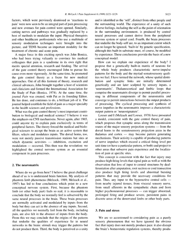 Melzak_1999 - From the gate to the neuromatrix .pdf | Brain and Nervous ...