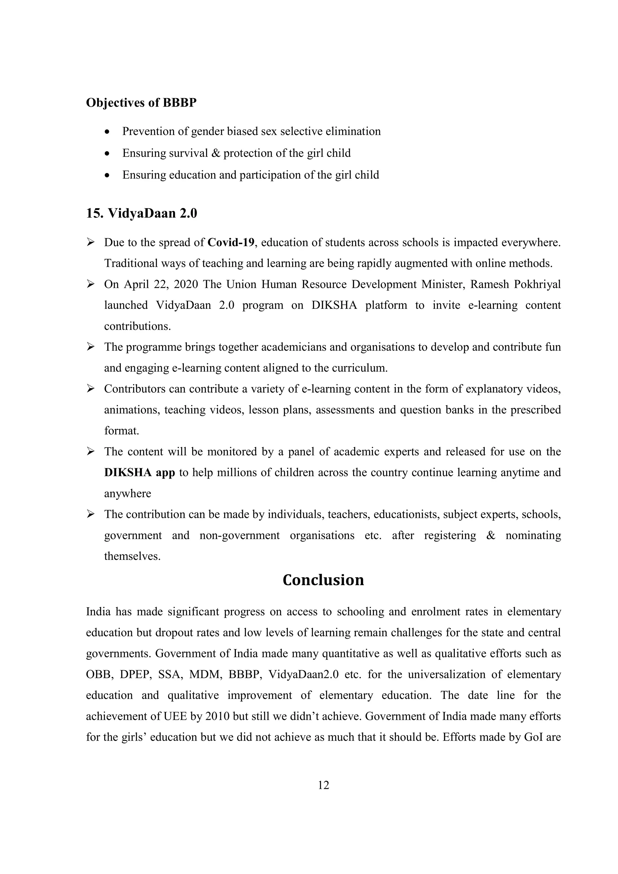 Efforts made by government of India for elementary education ...