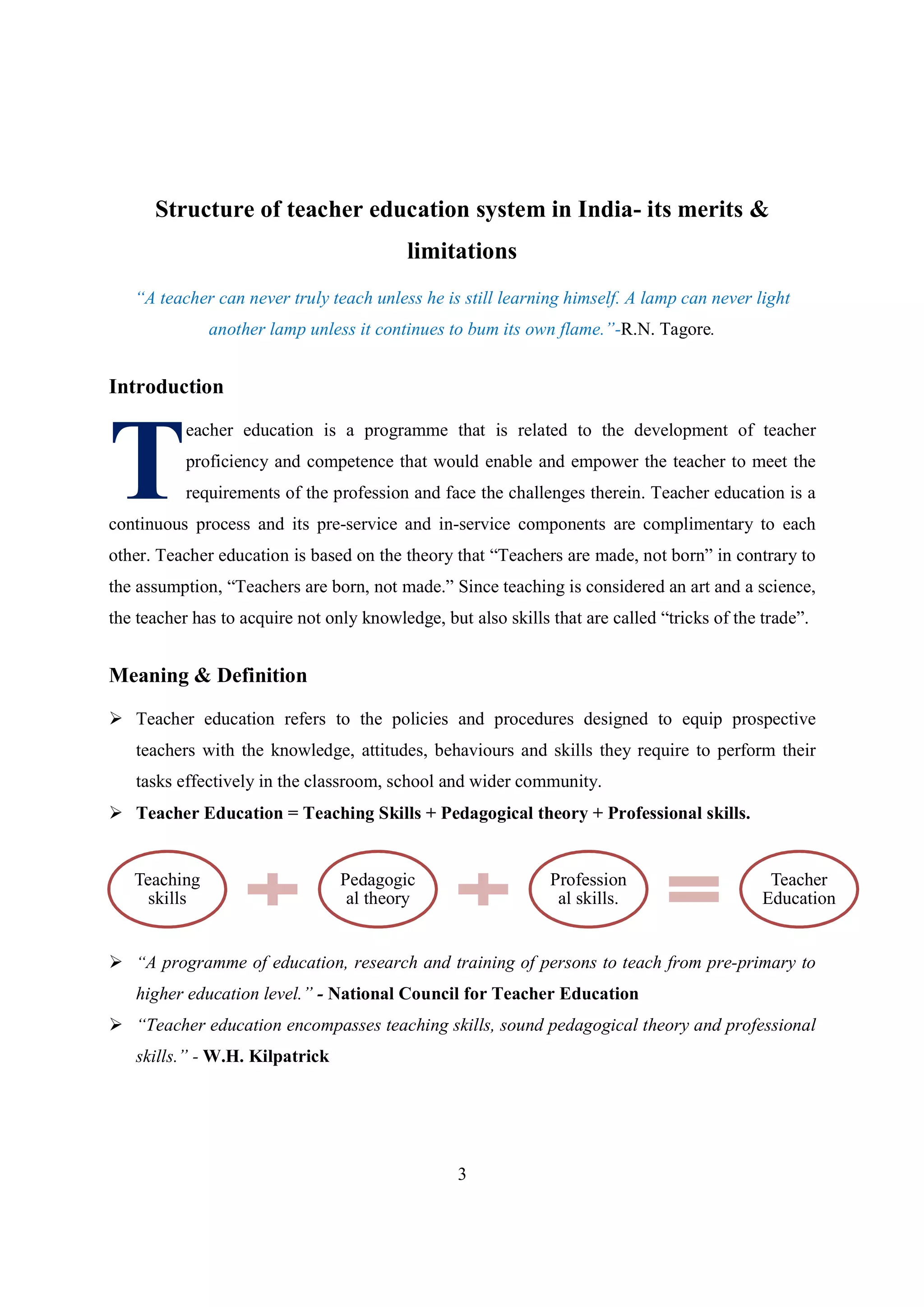 Structure of teacher education in India || structure of Teacher ...