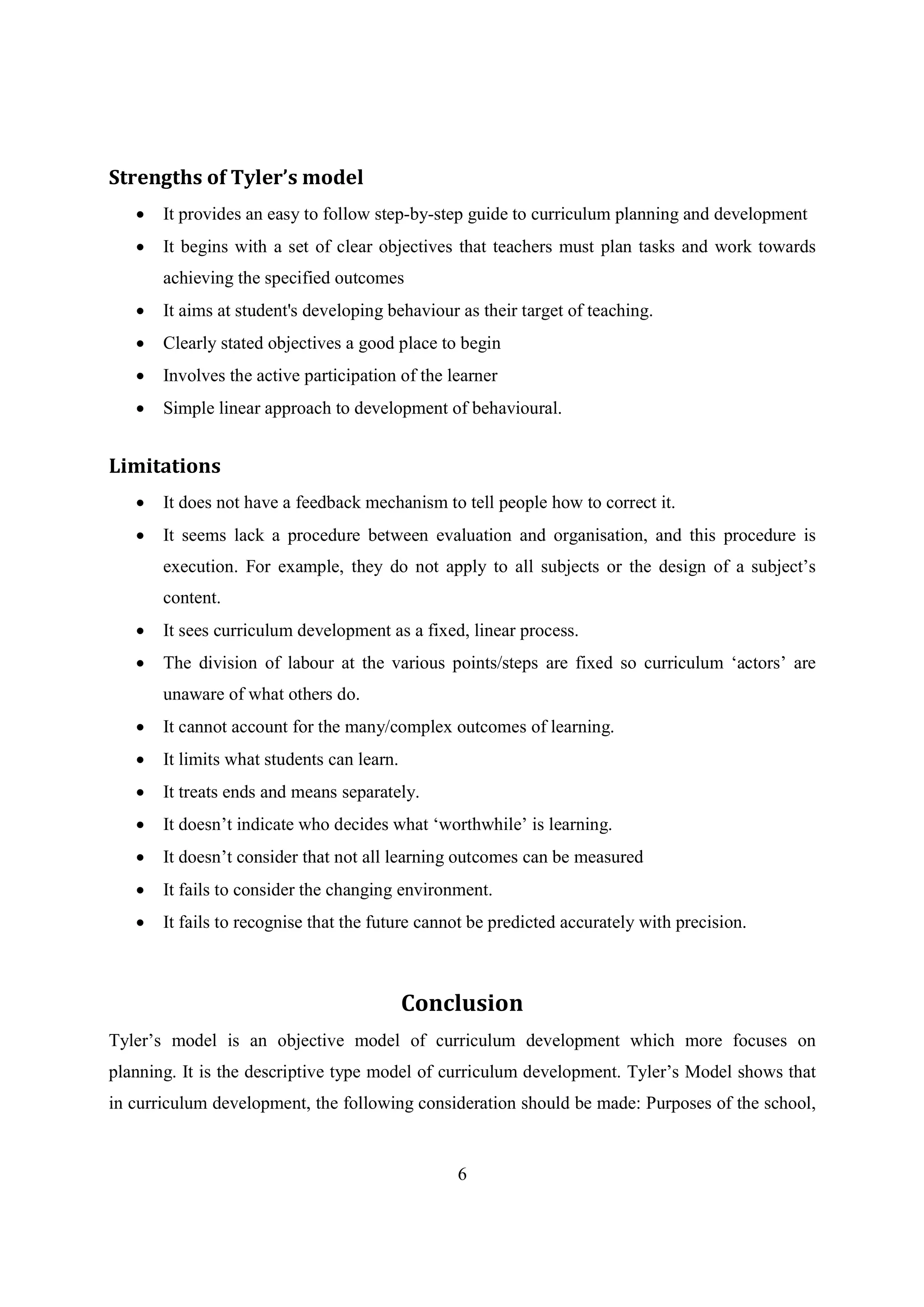 Models of curriculum || Curriculum model || Tyler's Curriculum Model | PDF