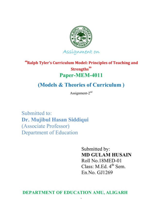 Models of curriculum || Curriculum model || Tyler's Curriculum Model | PDF