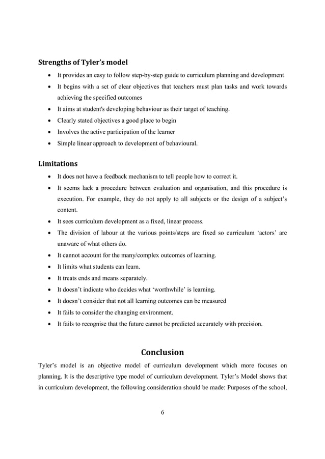 Models of curriculum || Curriculum model || Tyler's Curriculum Model | PDF