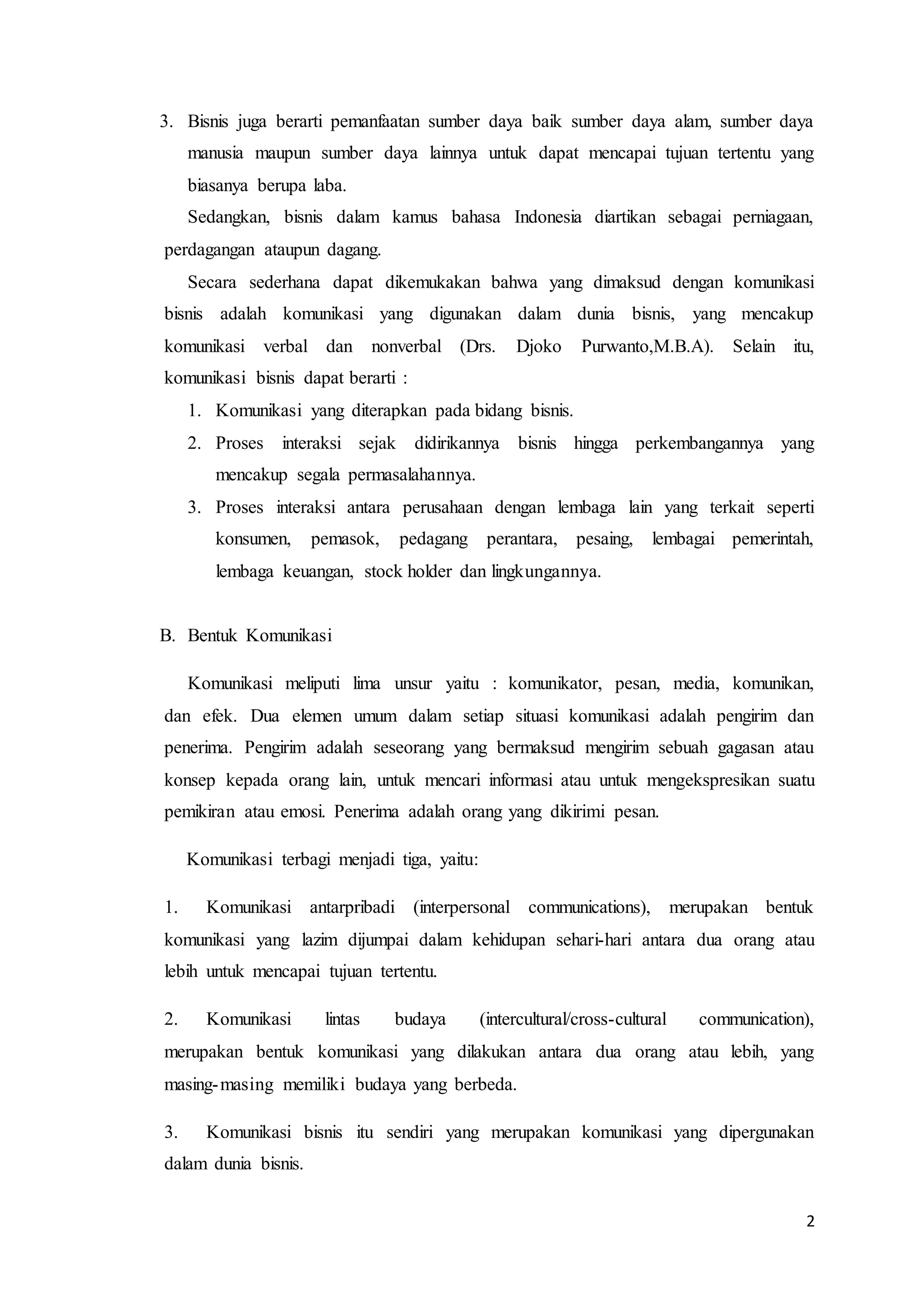 Memahami Komunikasi Bisnis | DOCX