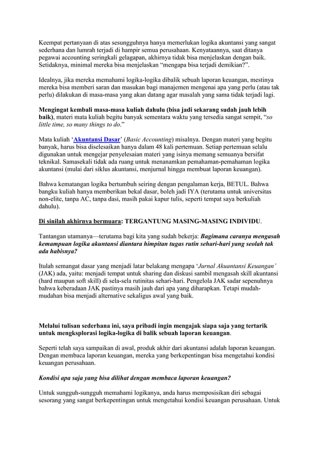 Memahami Logika Laporan Keuangan | PDF