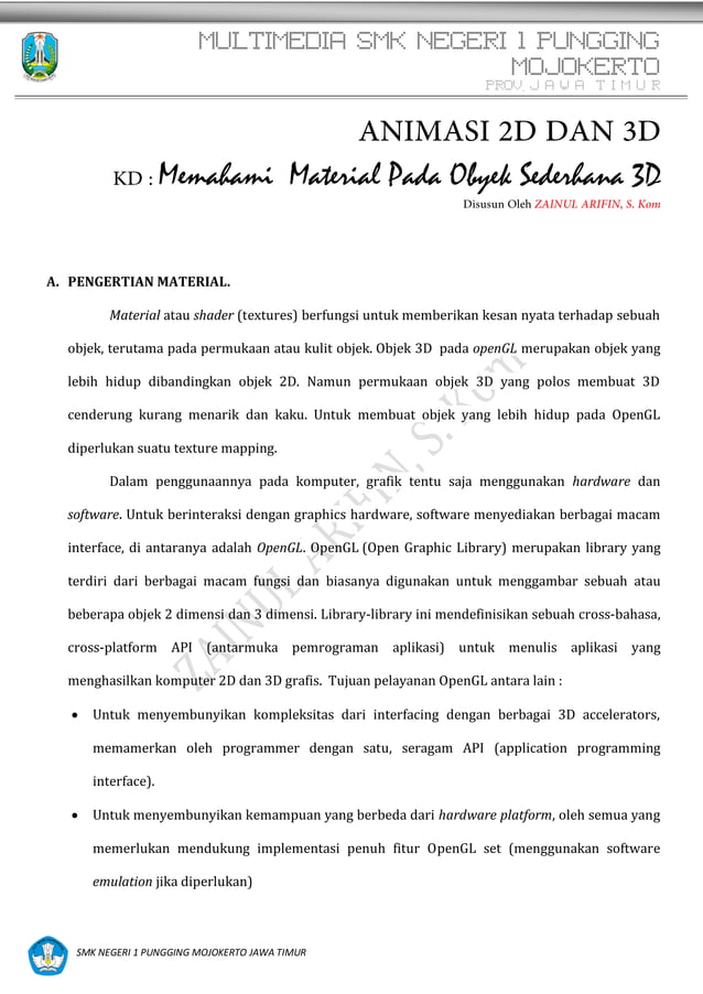 Animasi 2D dan 3D KD : Memahami material pada object 3 d | PDF