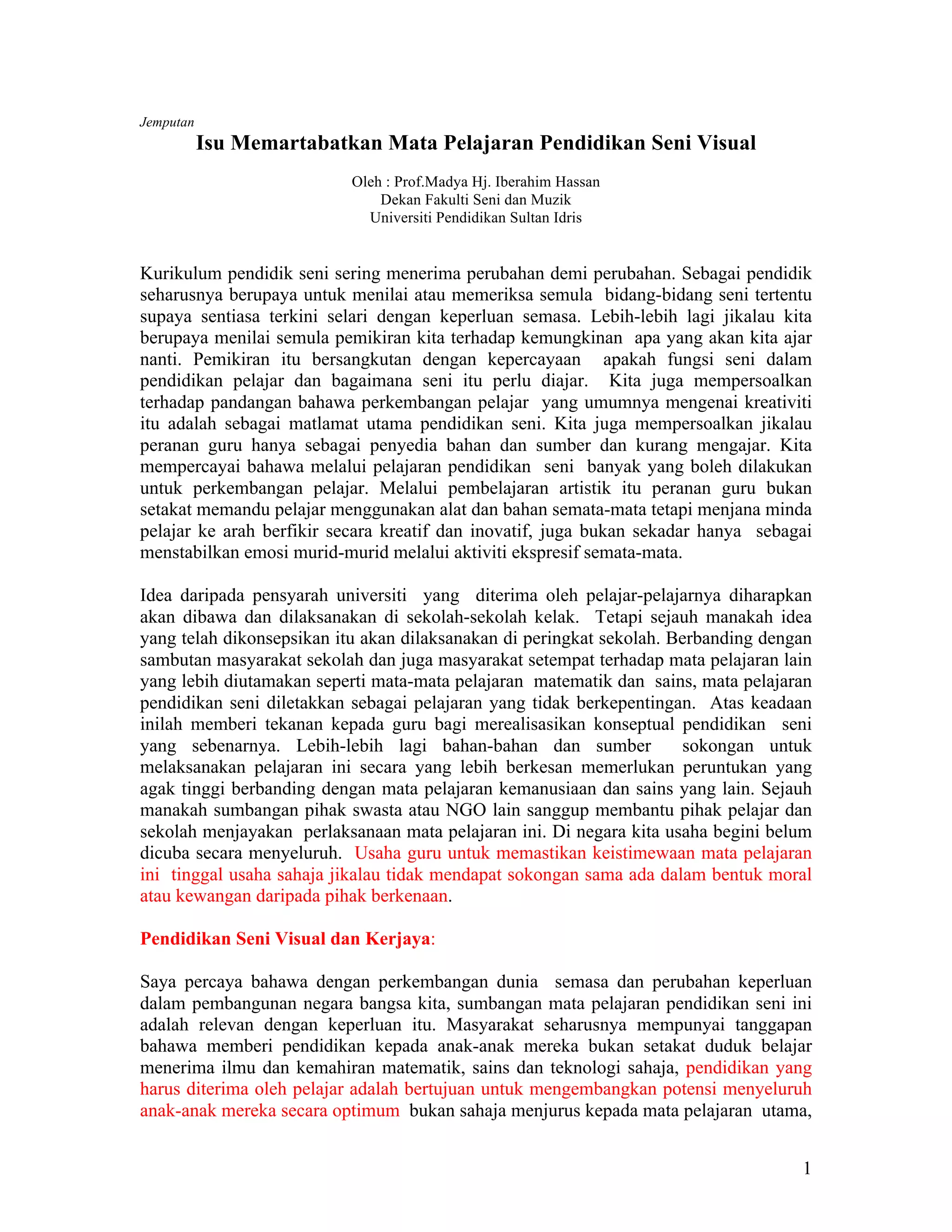 Memartabatkan mata-pelajaran-pend-seni-visual1 | PDF