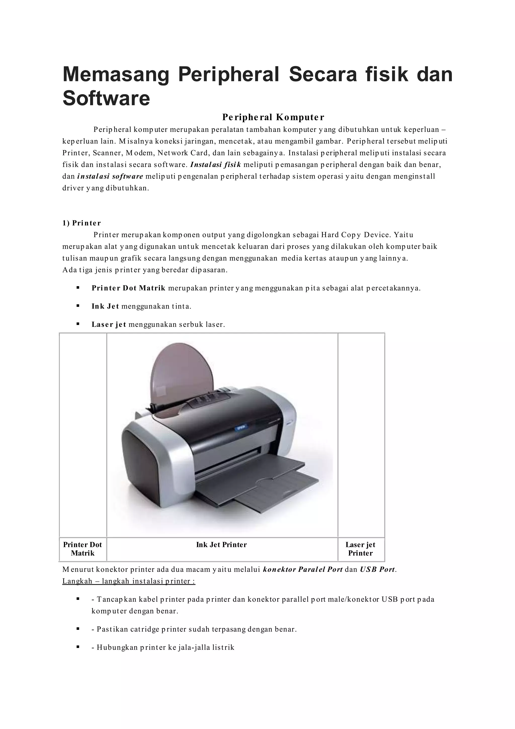 Memasang peripheral secara fisik dan software | DOCX