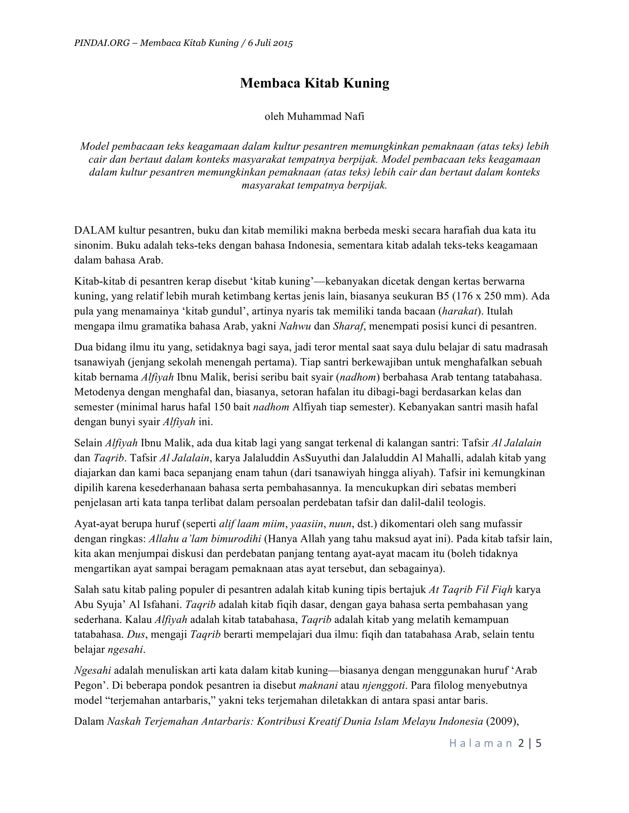 Membaca Kitab Kuning | PDF