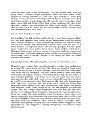 Membaca nyaring teks pidato dengan intonasi yang tepat | DOCX