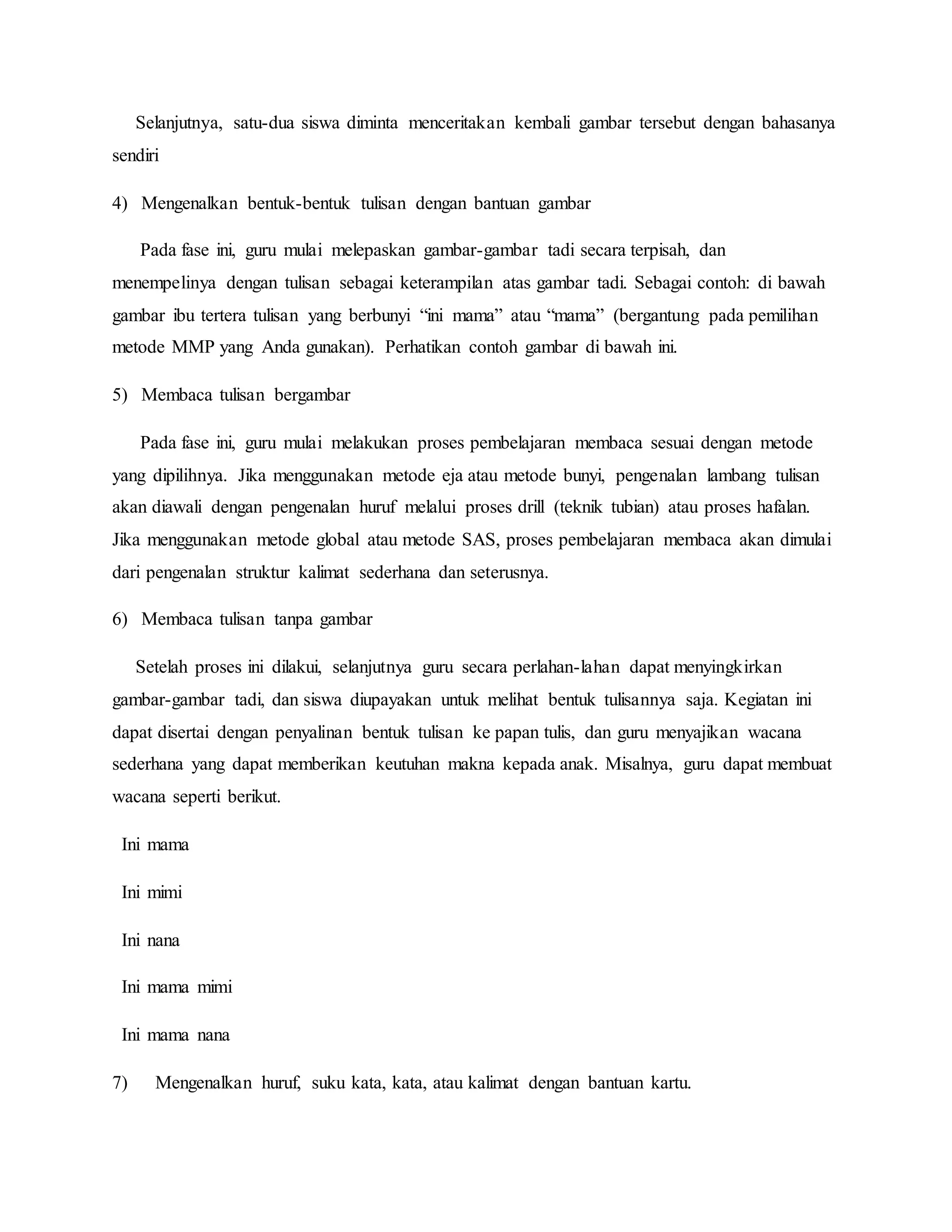 Membaca permulaan tanpa buku | DOCX