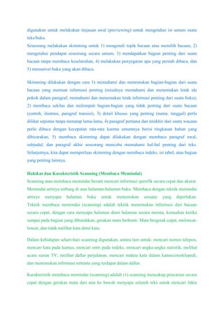 Membaca scanning dan membaca skimming | DOCX