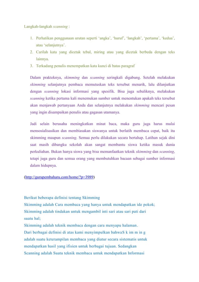 Membaca scanning dan membaca skimming | DOCX
