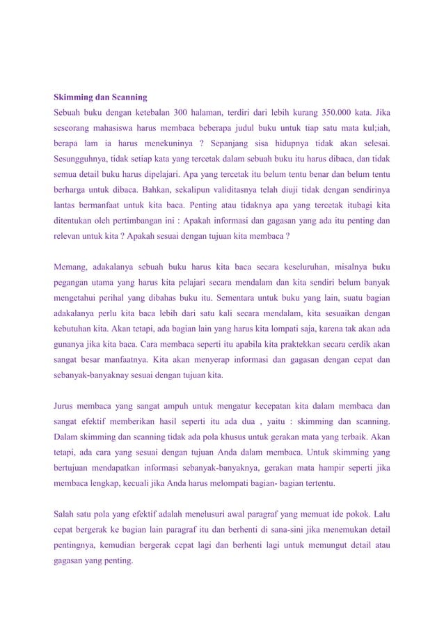 Membaca scanning dan membaca skimming | DOCX