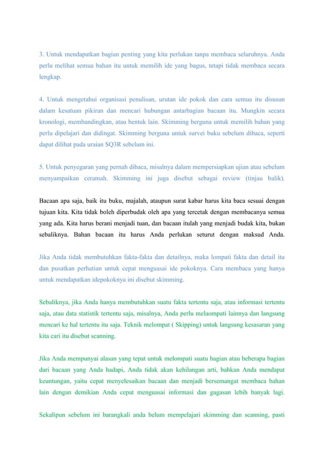 Membaca scanning dan membaca skimming | DOCX