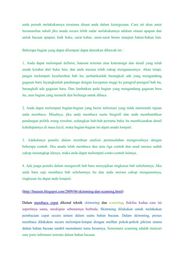 Membaca scanning dan membaca skimming | DOCX
