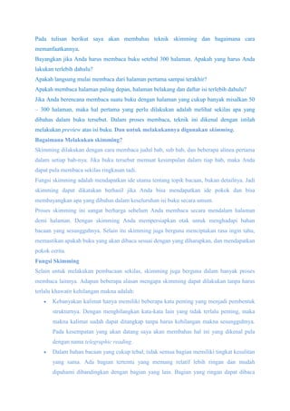 Membaca scanning dan membaca skimming | DOCX