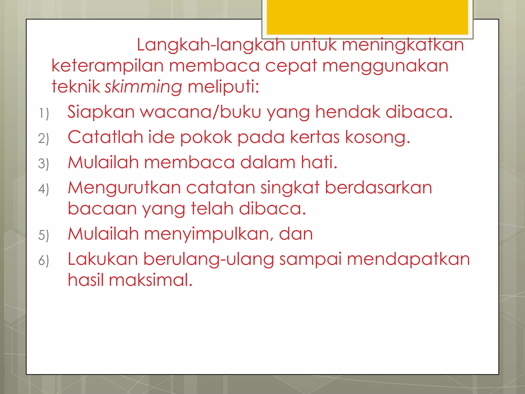 Membaca skimming dan scanning | PPTX