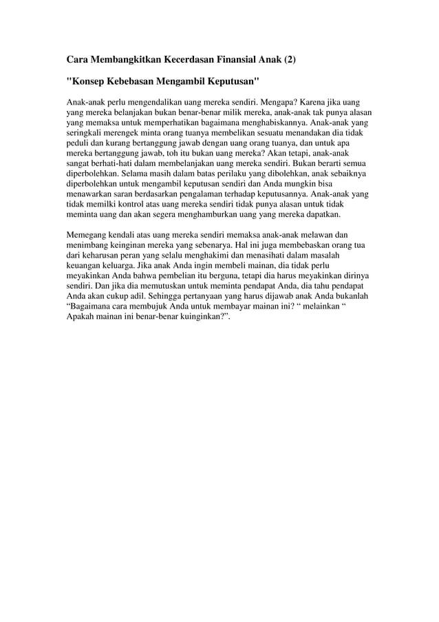 Membangkitkan kecerdasan finansial anak | PDF