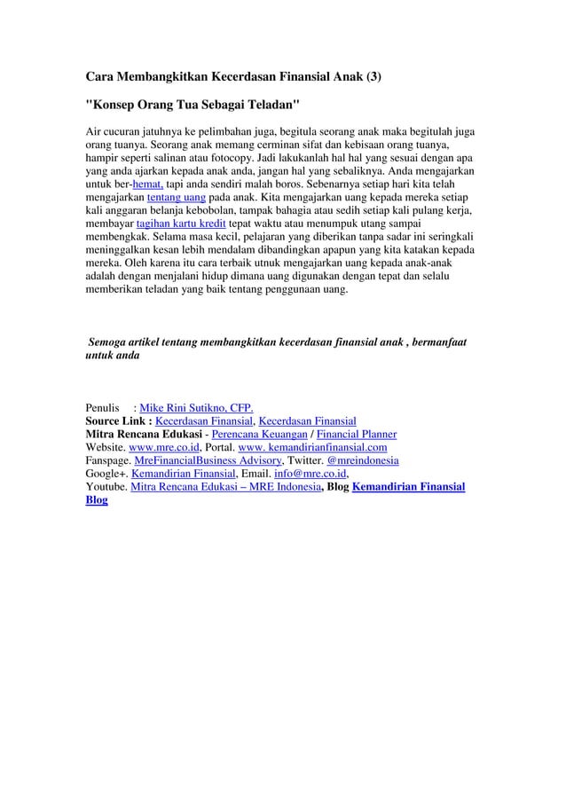 Membangkitkan kecerdasan finansial anak | PDF