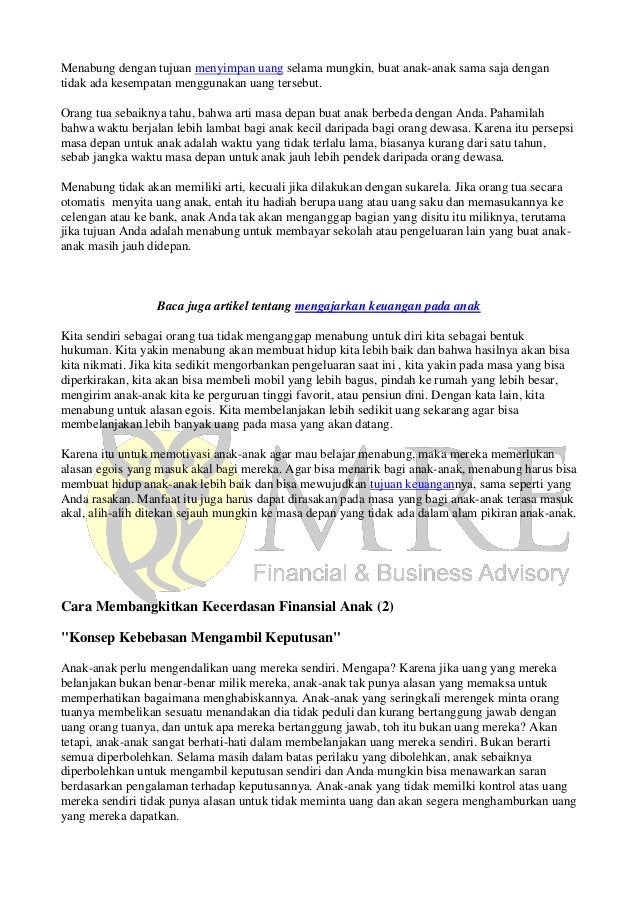 Membangkitkan kecerdasan finansial anak | PDF