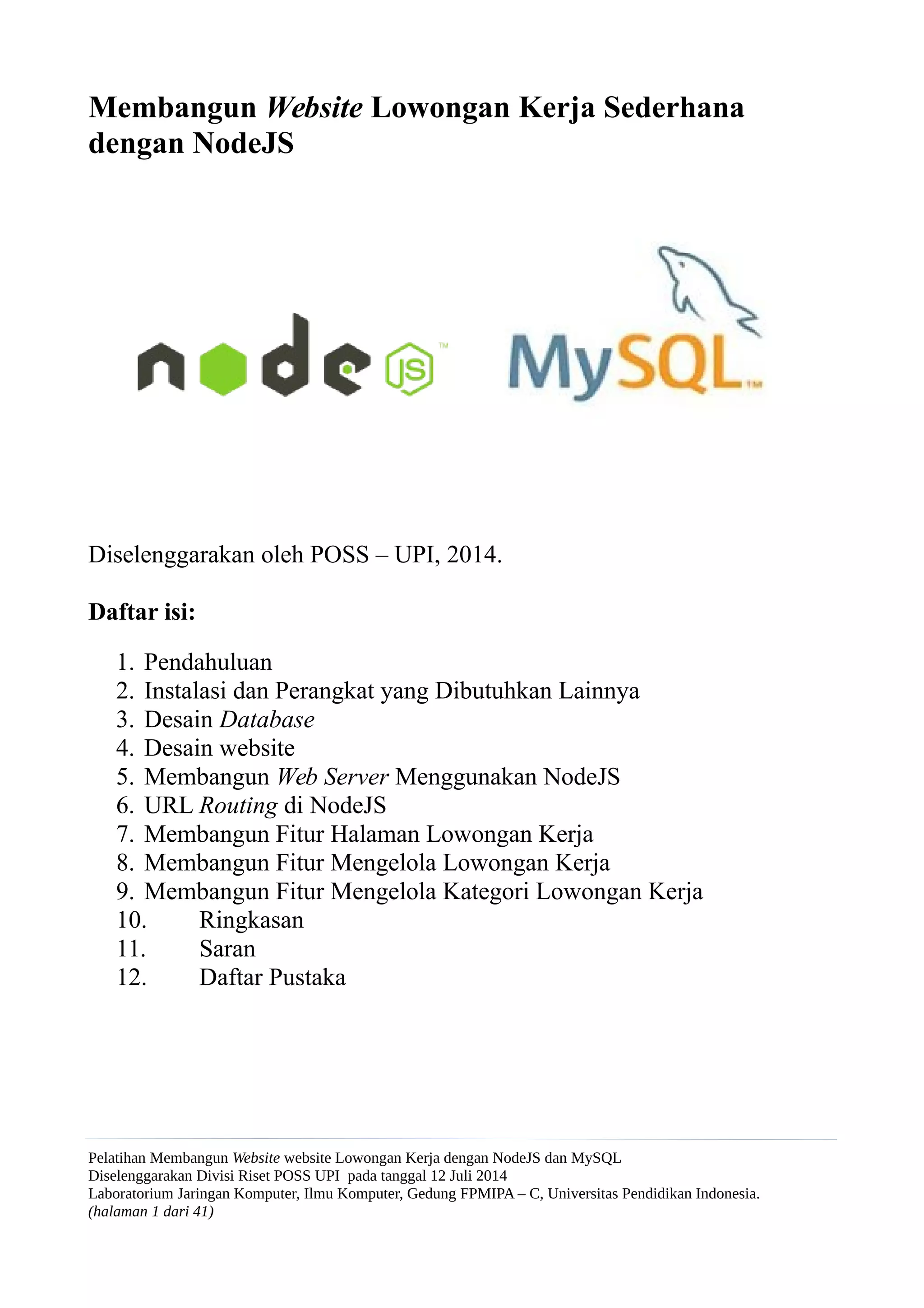 Membangun Website Lowongan Kerja Sederhana dengan NodeJS | PDF