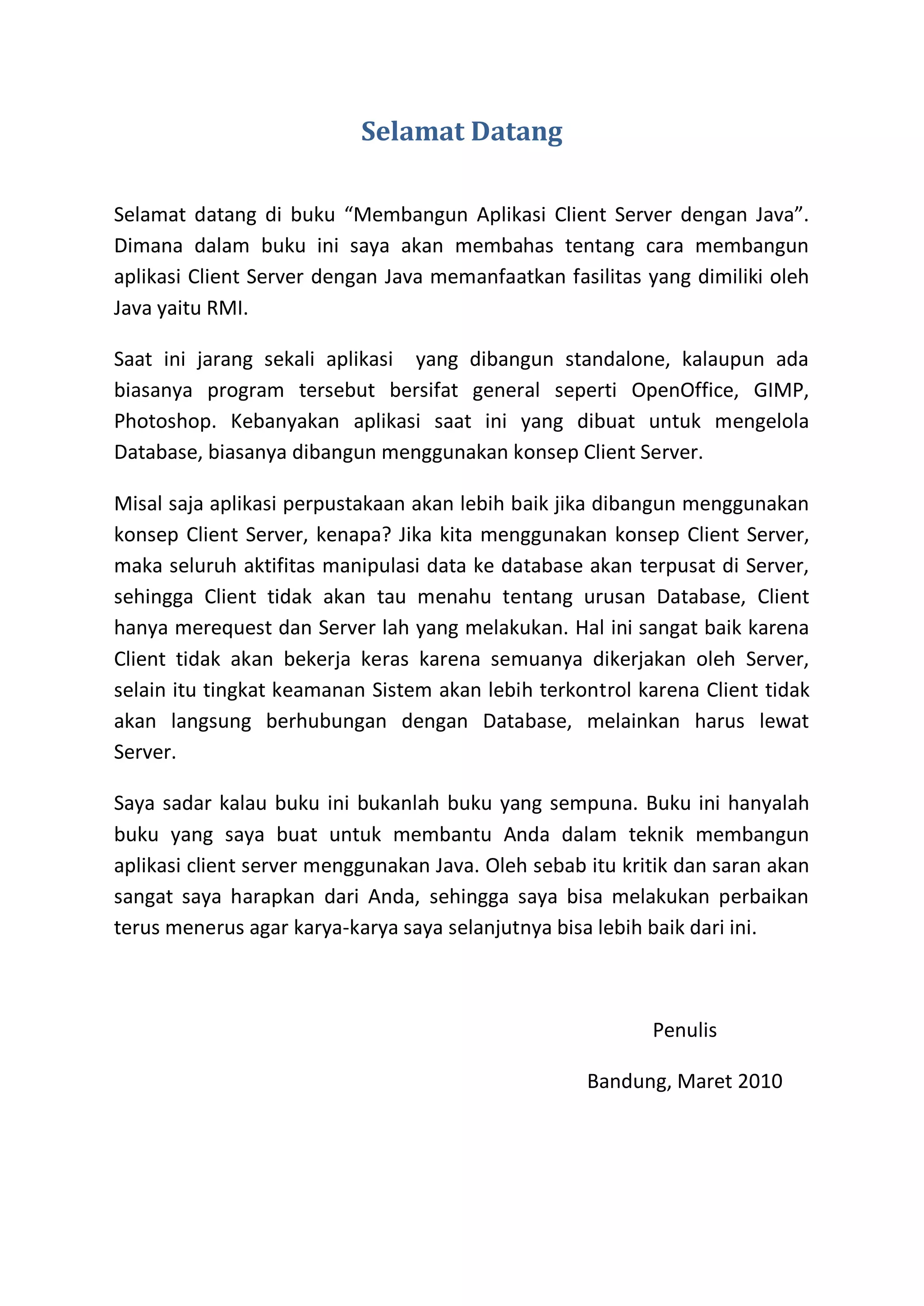 Membangun aplikasi client server dengan java | PDF