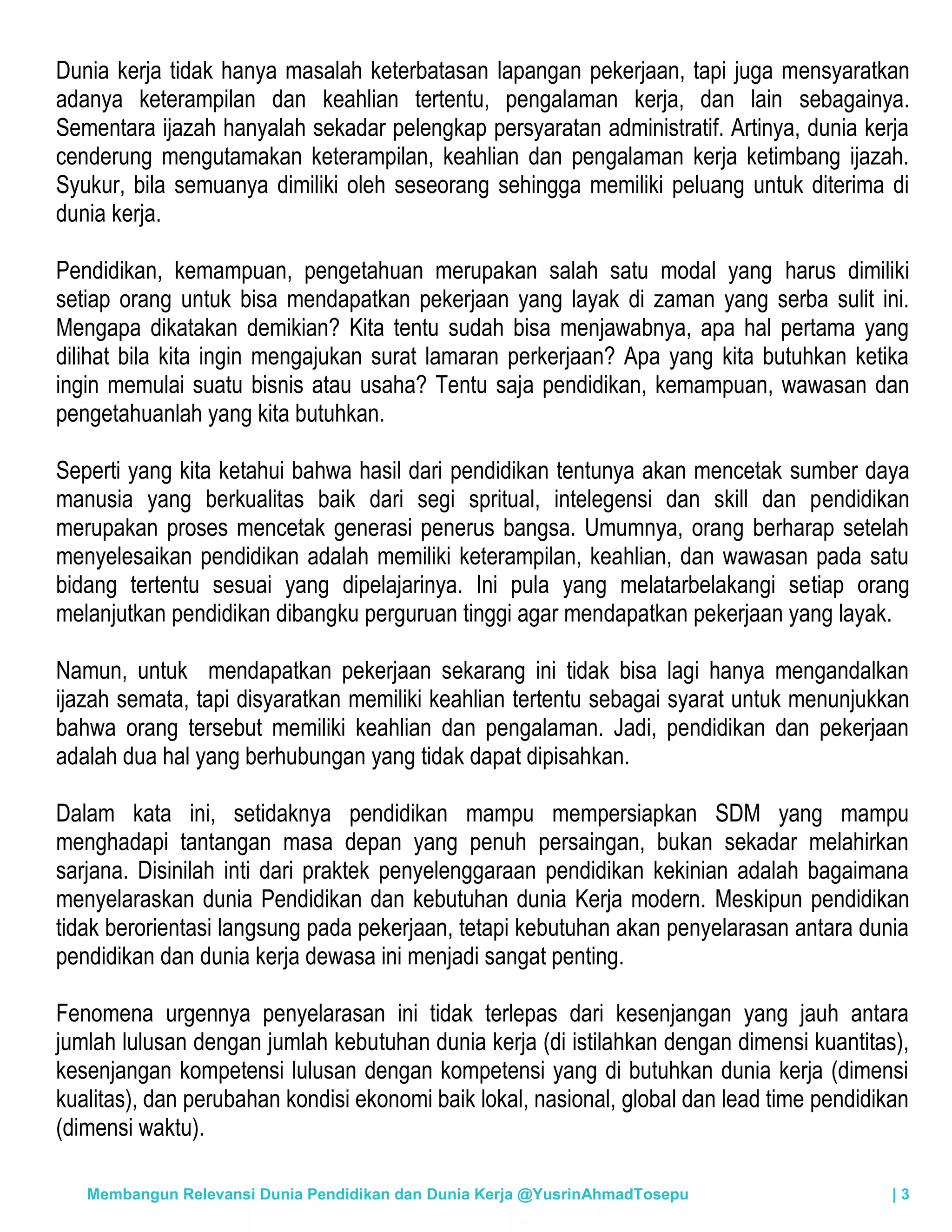 Membangun relevansi dunia pendidikan dan dunia kerja | PDF