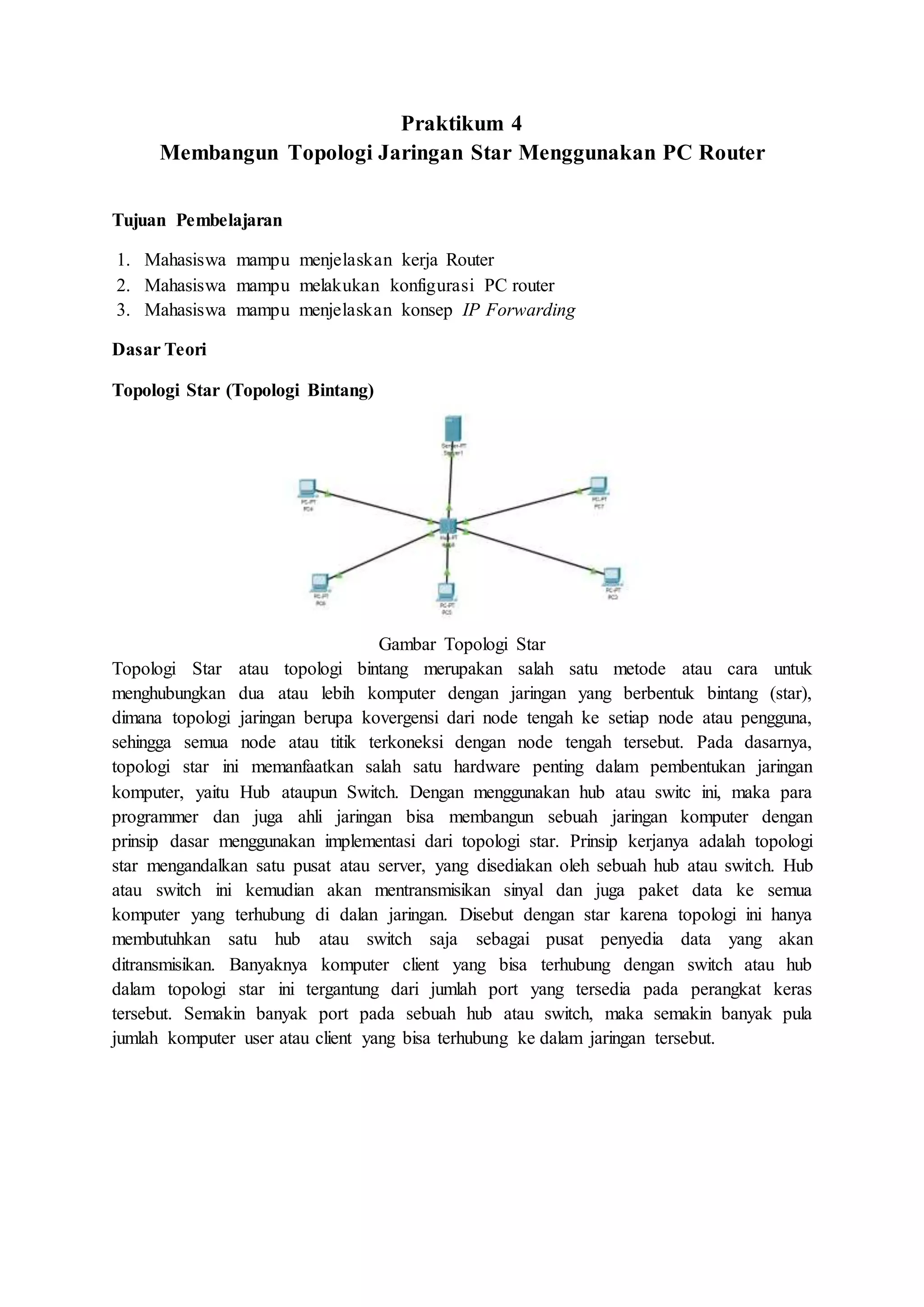 Membangun Topologi Jaringan Star Menggunakan PC Router | PDF Membangun Topologi Jaringan Star Menggunakan PC Router | PDF