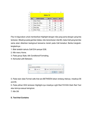 Memberikan highlight dengan data tertentu di excel | PDF