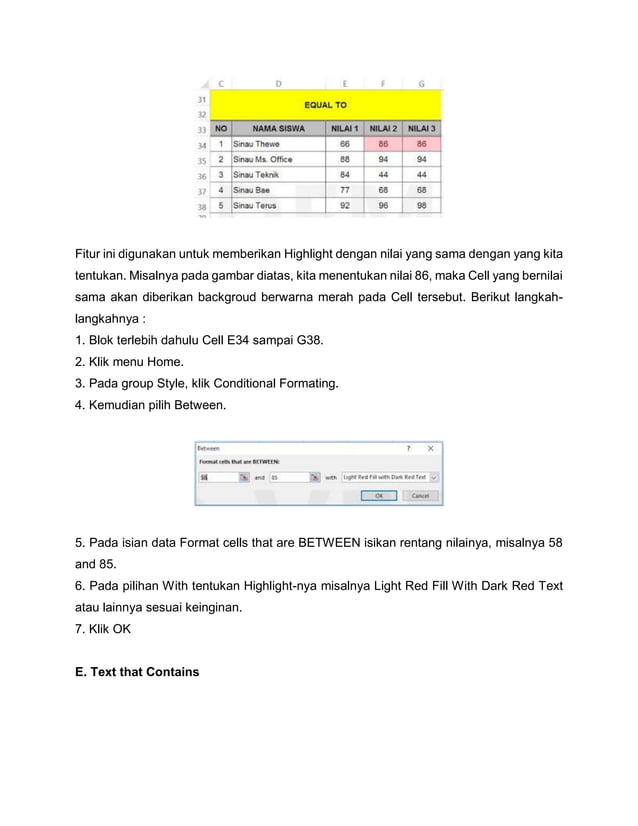Memberikan highlight dengan data tertentu di excel | PDF