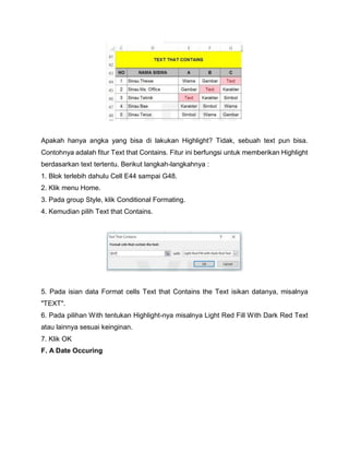 Memberikan highlight dengan data tertentu di excel | PDF