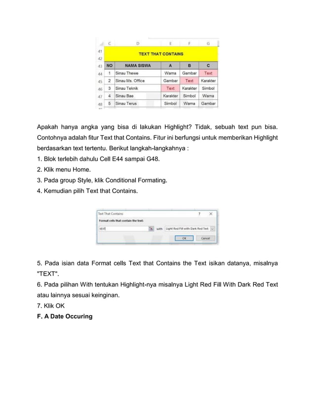 Memberikan highlight dengan data tertentu di excel | PDF