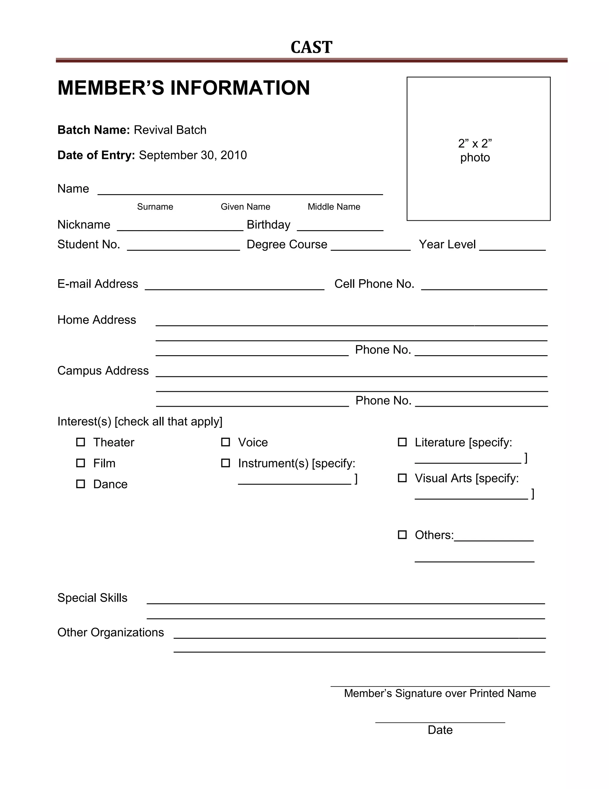 Member Info Form | PDF