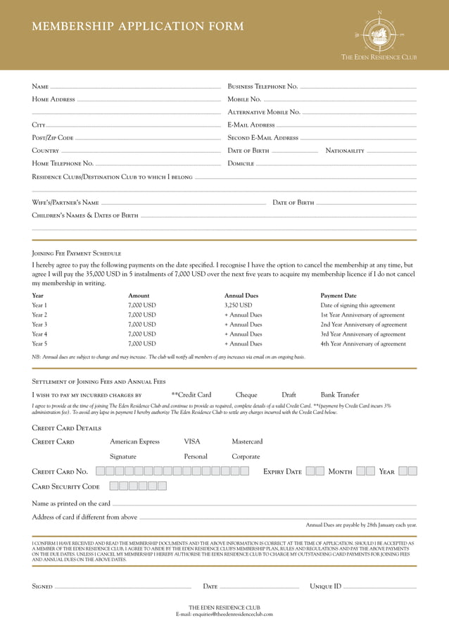 Membership application form- The Eden Club | PDF