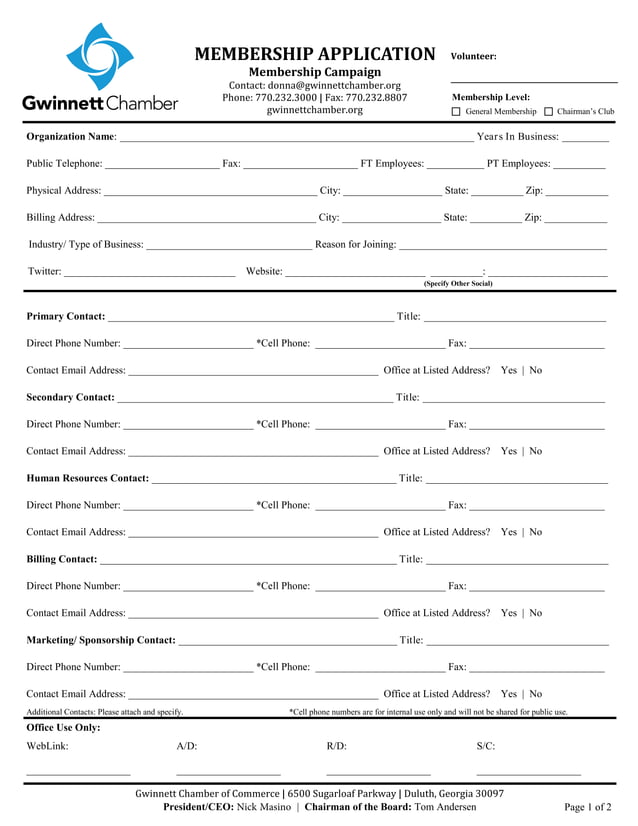 Business CEO Chamber of Commerce Membership Application | PDF