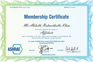 ASHRAE Membership certificate | PPT