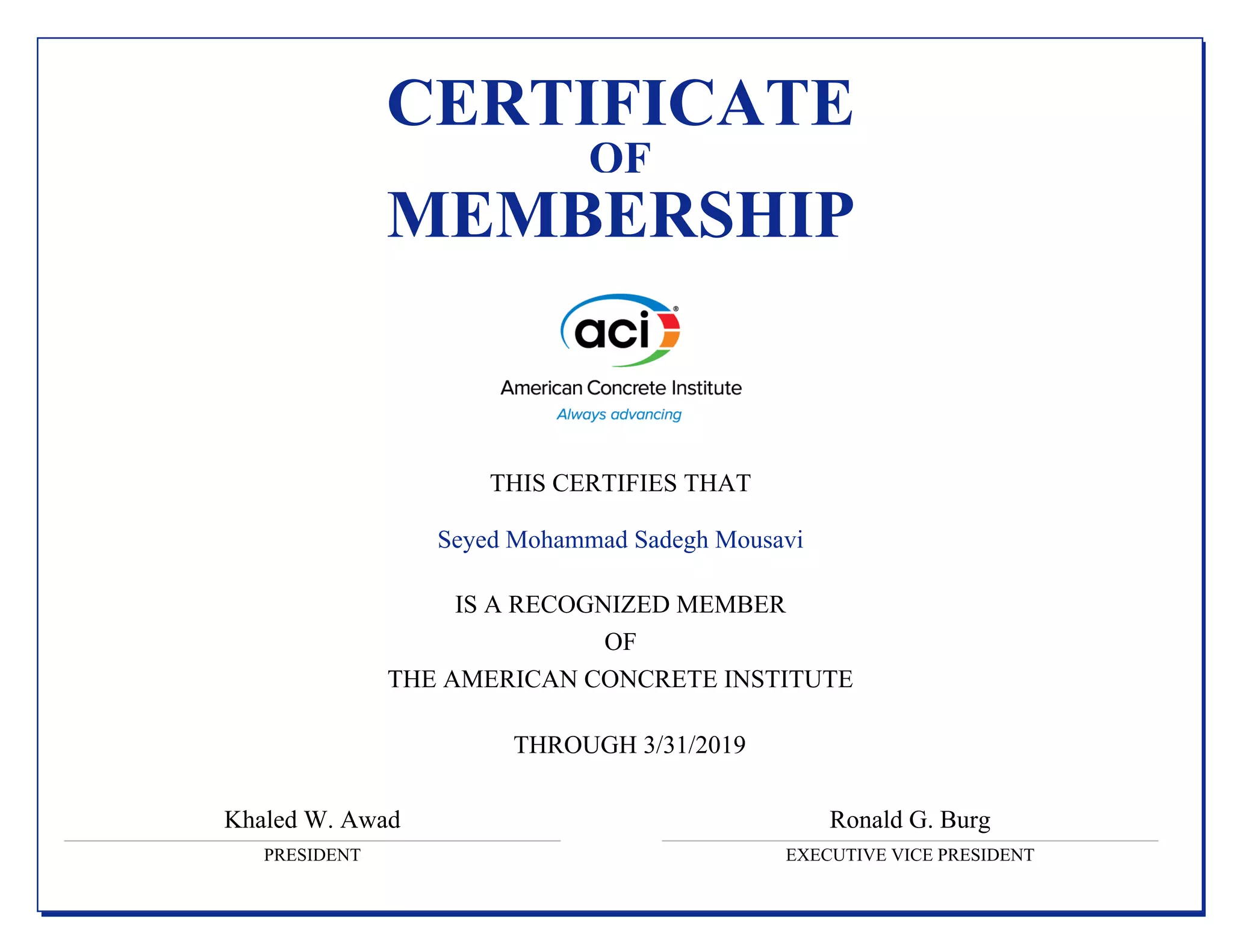 ACI Membership certificate | PDF