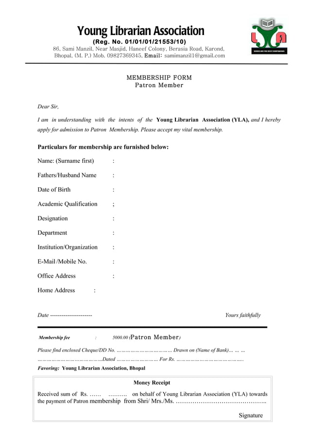 Membership Form Of Patrone Members Of Yla | PDF