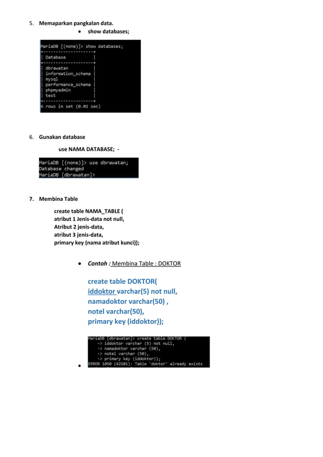 Membina pangkalan data menggunakan antaramuka command line | PDF