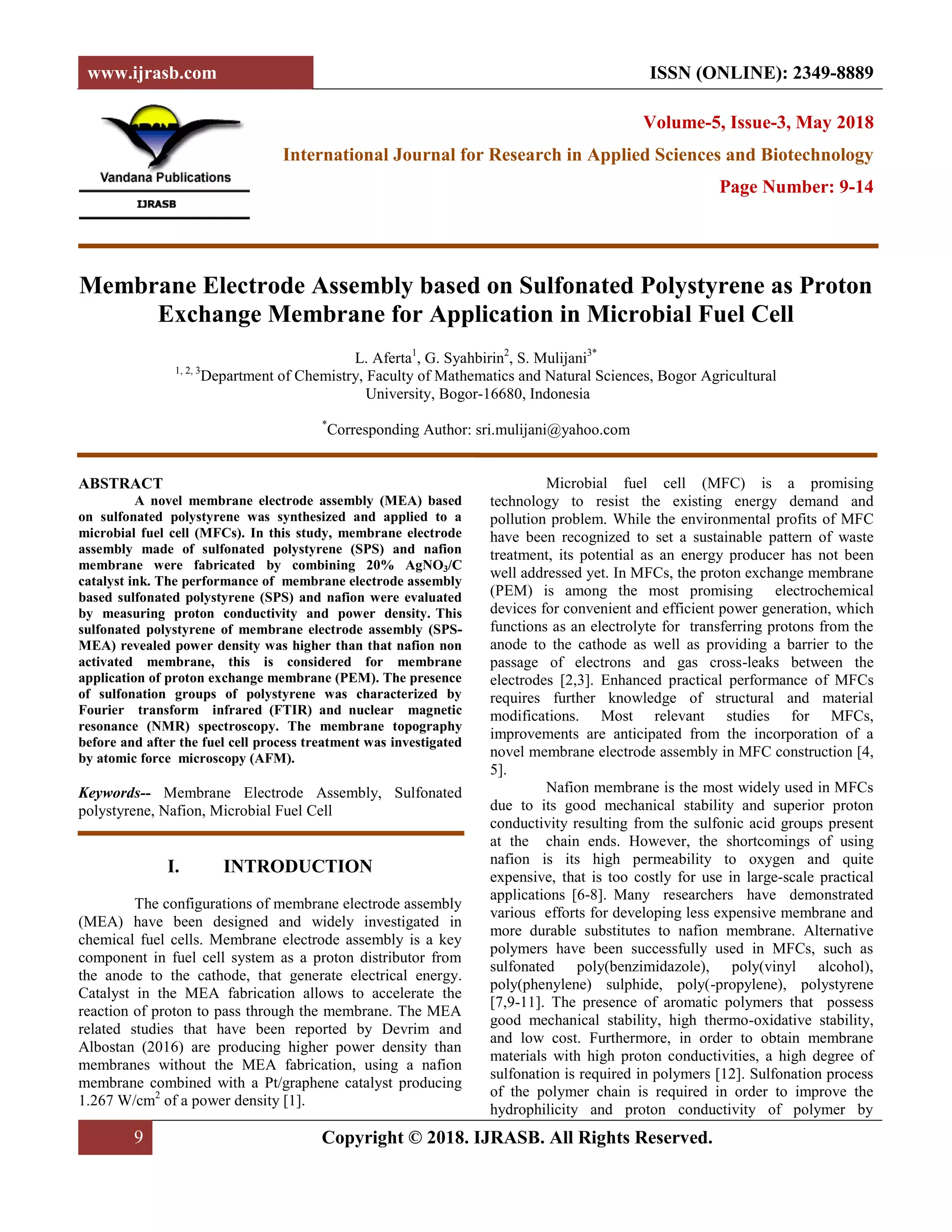 Membrane Electrode Assembly based on Sulfonated Polystyrene as Proton Exchange Membrane for ...