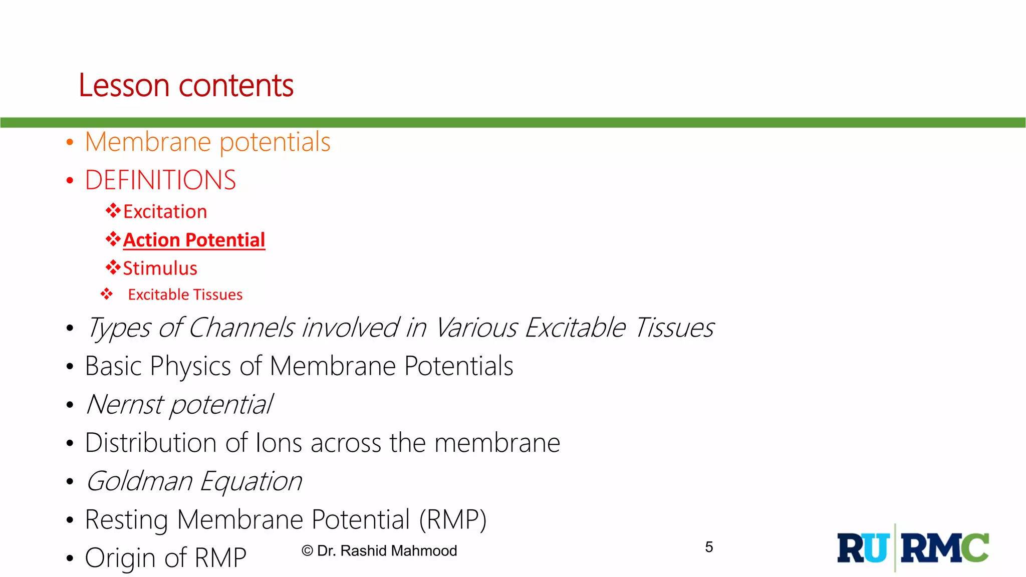 Membrane potentials & Resting Membrane Potential (RMP) | PPTX