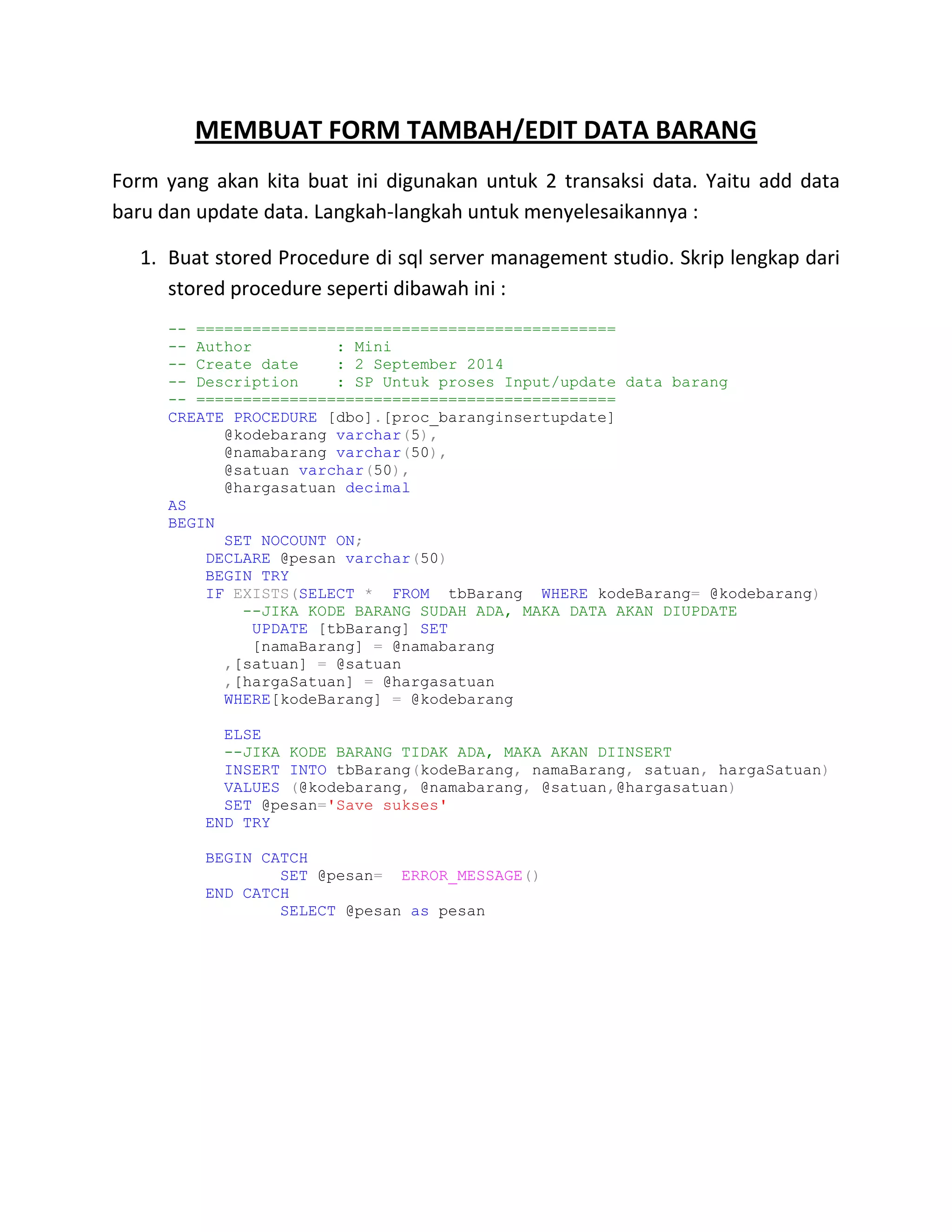 Membuat Form tambah dan update barang | PDF